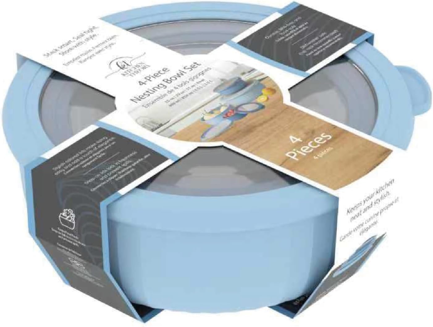 4-Piece Nesting Mixing Bowl Set, Blue Plastic Storage Containers, Stac ...